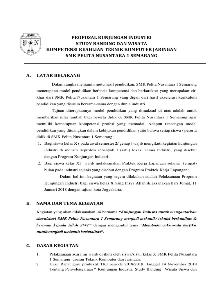 Proposal Kunjungan Industri Ke Balai Tekkomdik Dikpora DIY 2019 | PDF