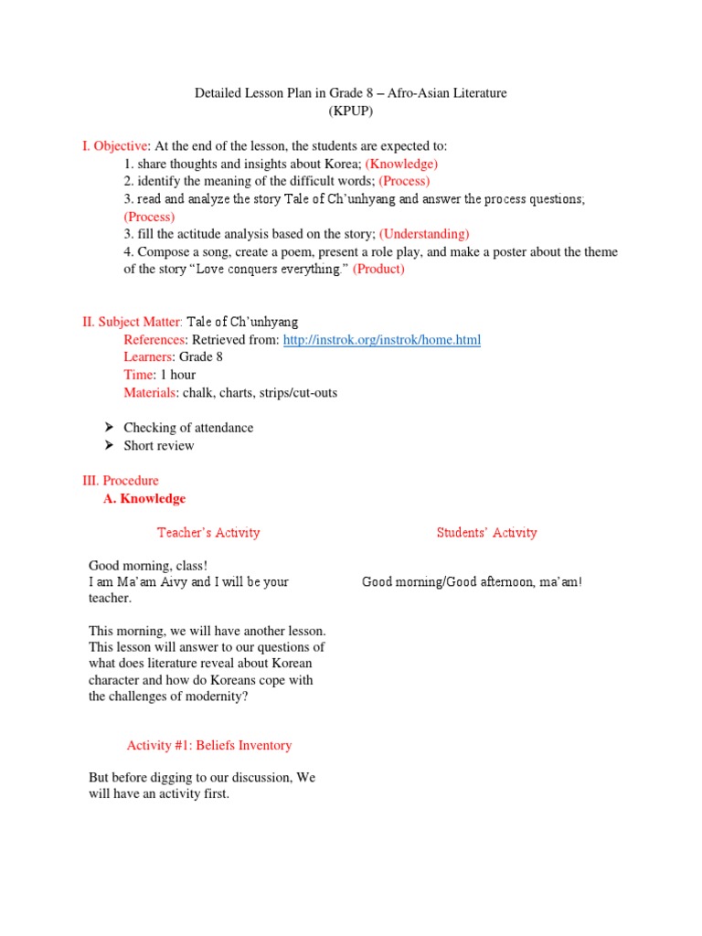 Grade 8 Lesson Plan 1 | PDF | Korea | Lesson Plan