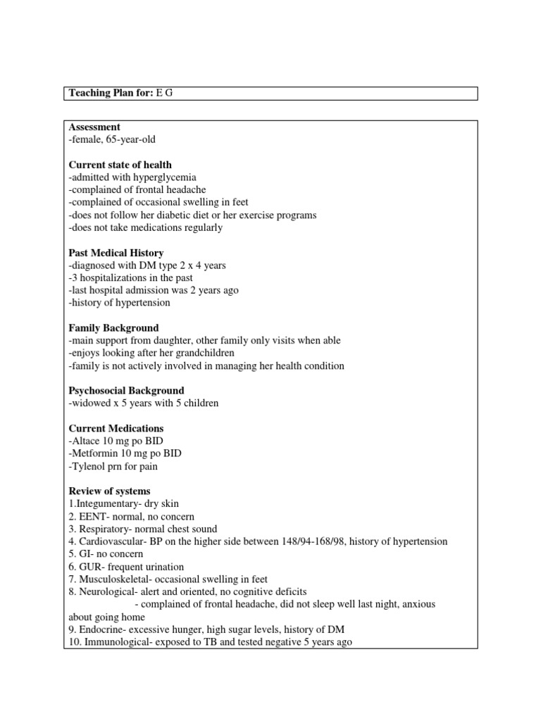 Teaching Plan For Diabetes | PDF | Hyperglycemia | Diabetes Mellitus