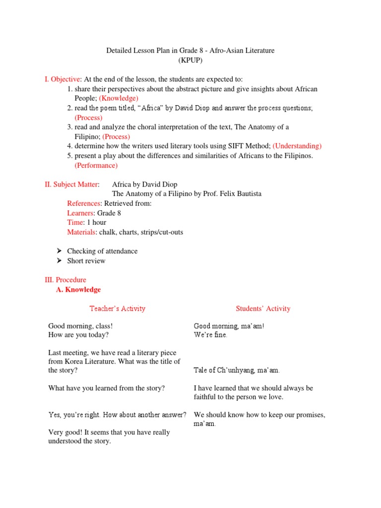 Grade 8 Lesson Plan 2 | Download Free PDF | Lesson Plan