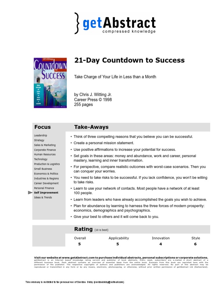 21-Day Countdown To Success | PDF | Goal | Wealth