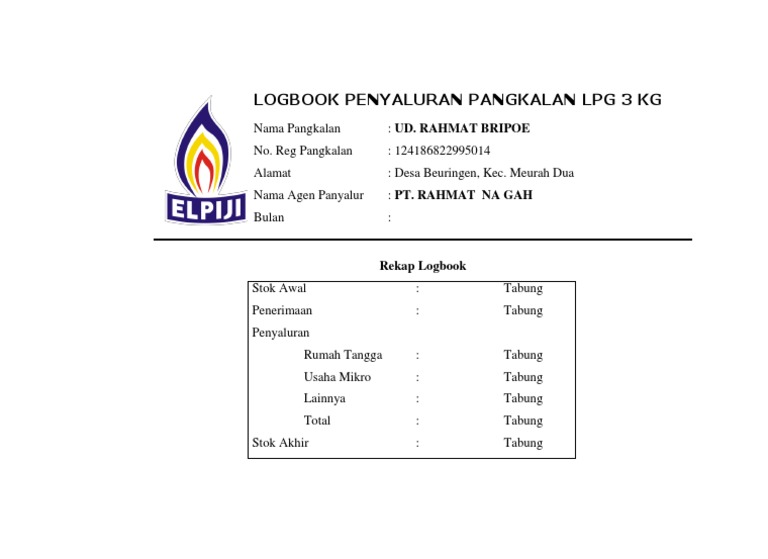 Cover Logbook Penyaluran Pangkalan LPG 3 KG | PDF