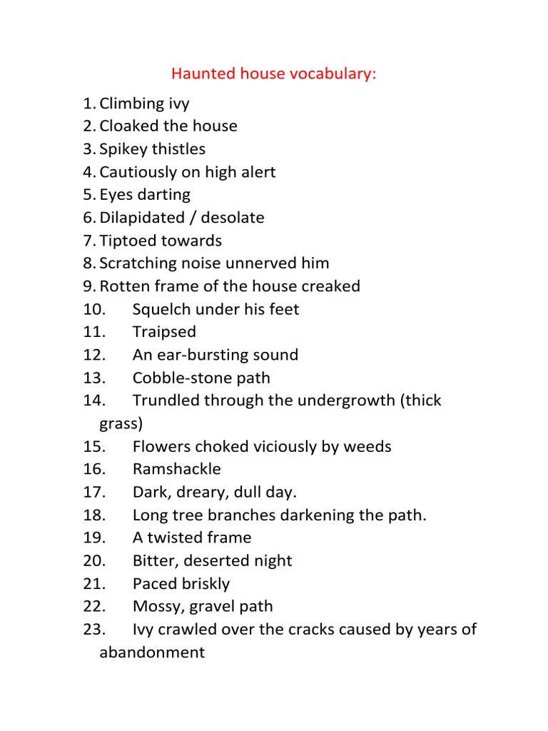 Haunted House Vocabulary | PDF