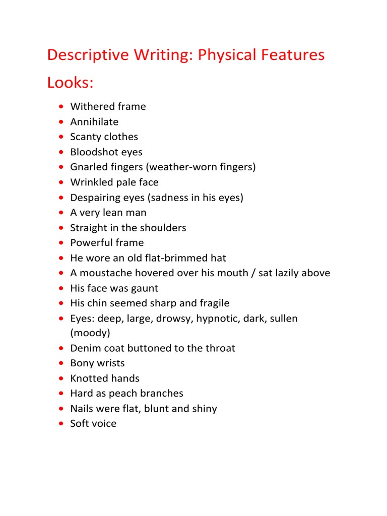 Descriptive Writing: Physical Traits | PDF | Poetry