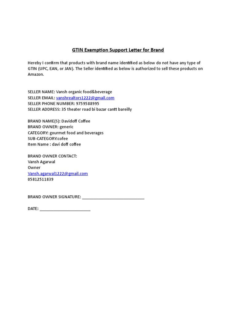 Support Letter Brand Sample | PDF