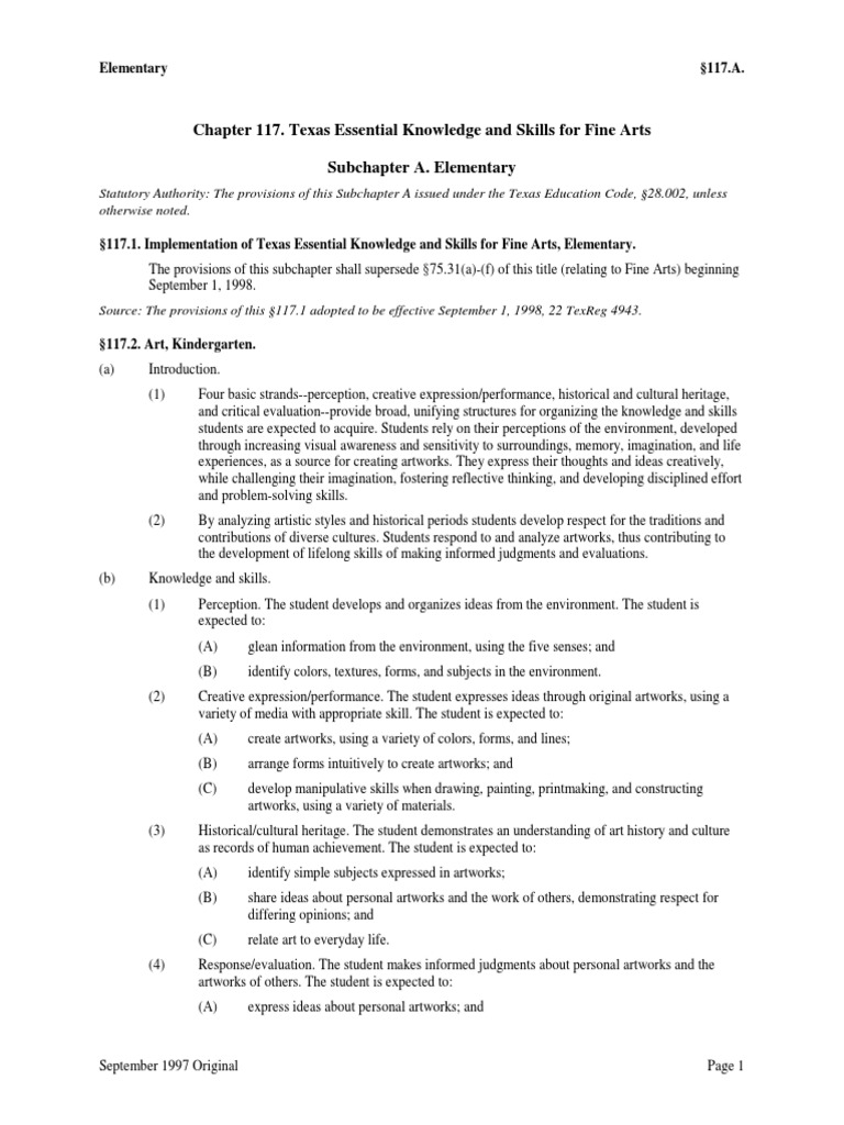 Chapter 117. Texas Essential Knowledge and Skills For Fine Arts ...