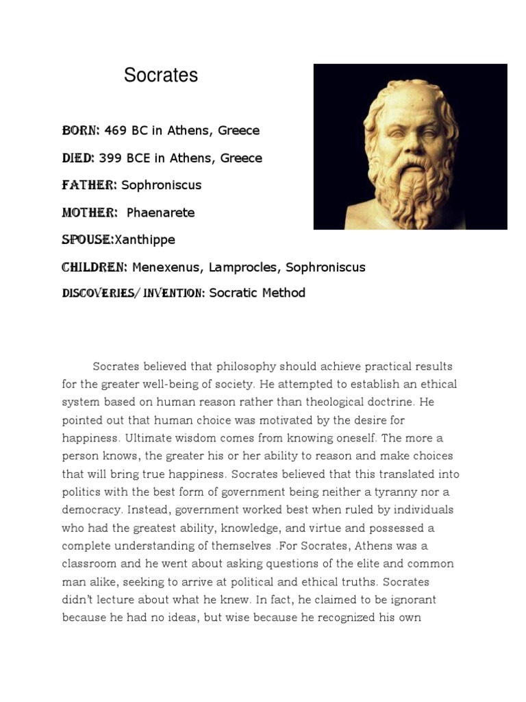 Socrates: Born: Died: Father: Mother: Spouse: Children | PDF | Georg ...