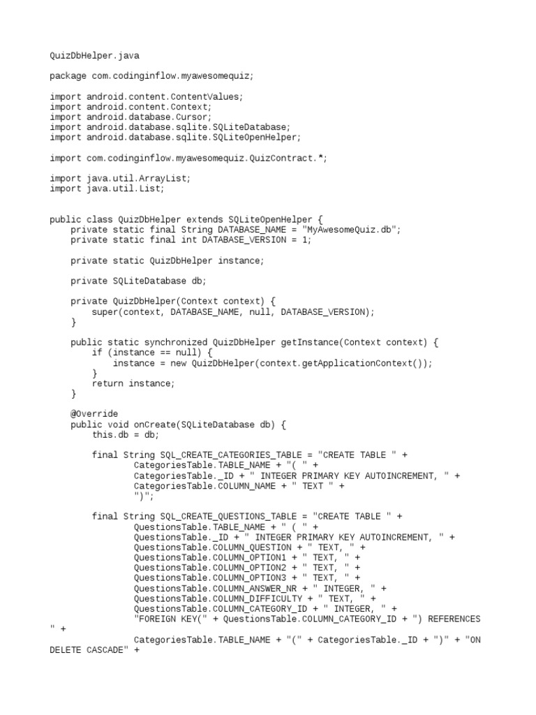 Quiz DB Helper | PDF | Unix Software | Computer Programming Tools