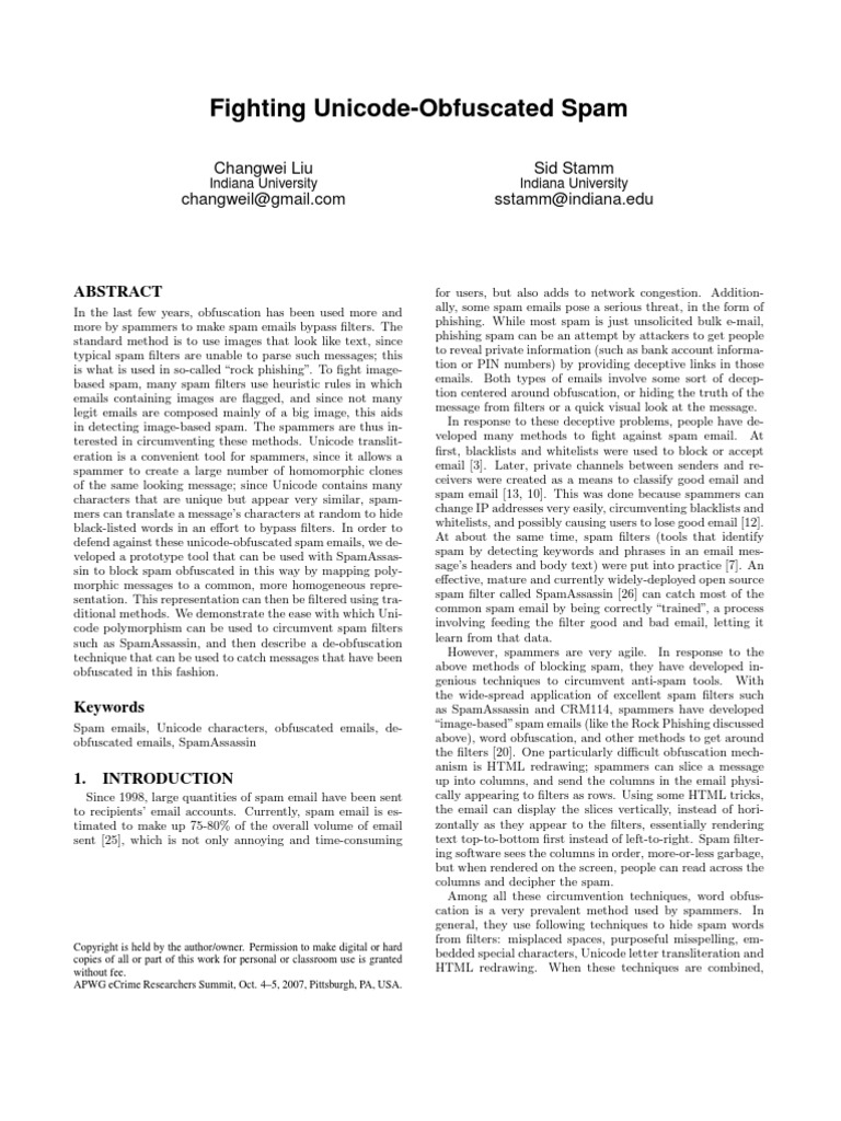 Fighting Obfuscated Spam | PDF | Email Spam | Phishing