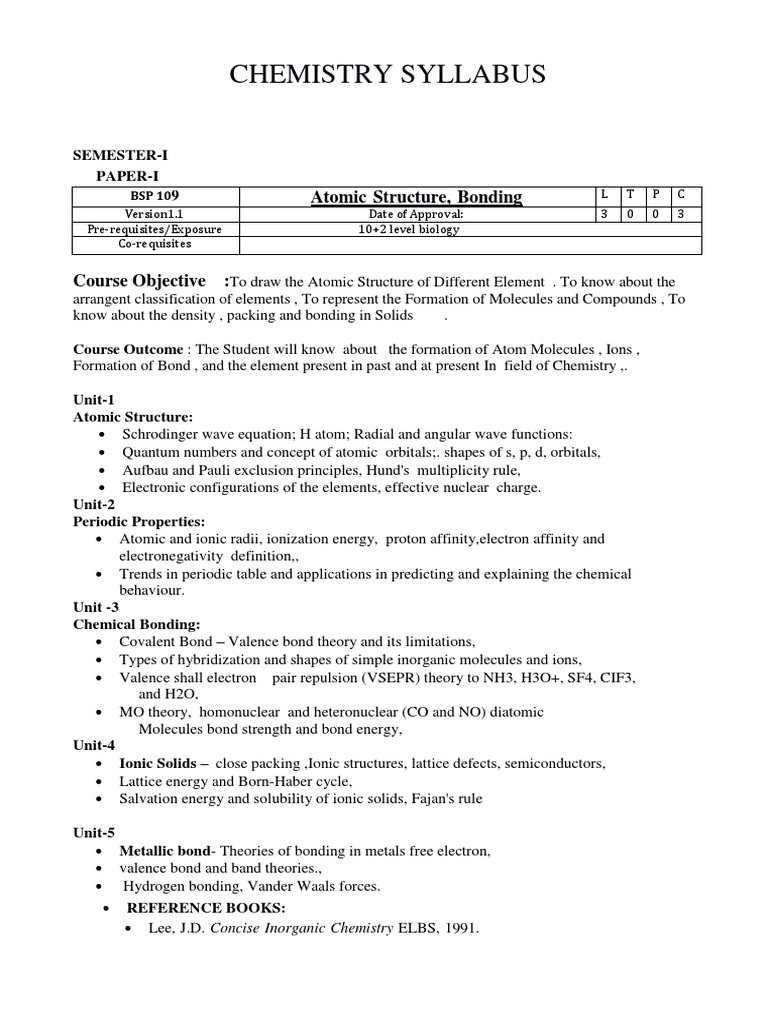 2018SU B.SC Chemistry Syllabus | PDF | Chemical Bond | Alkene