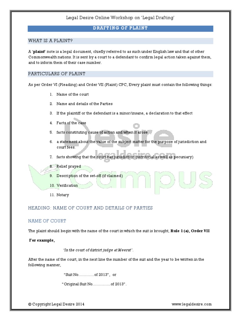 DRAFTING_OF_PLAINT.pdf | Lawsuit | Property