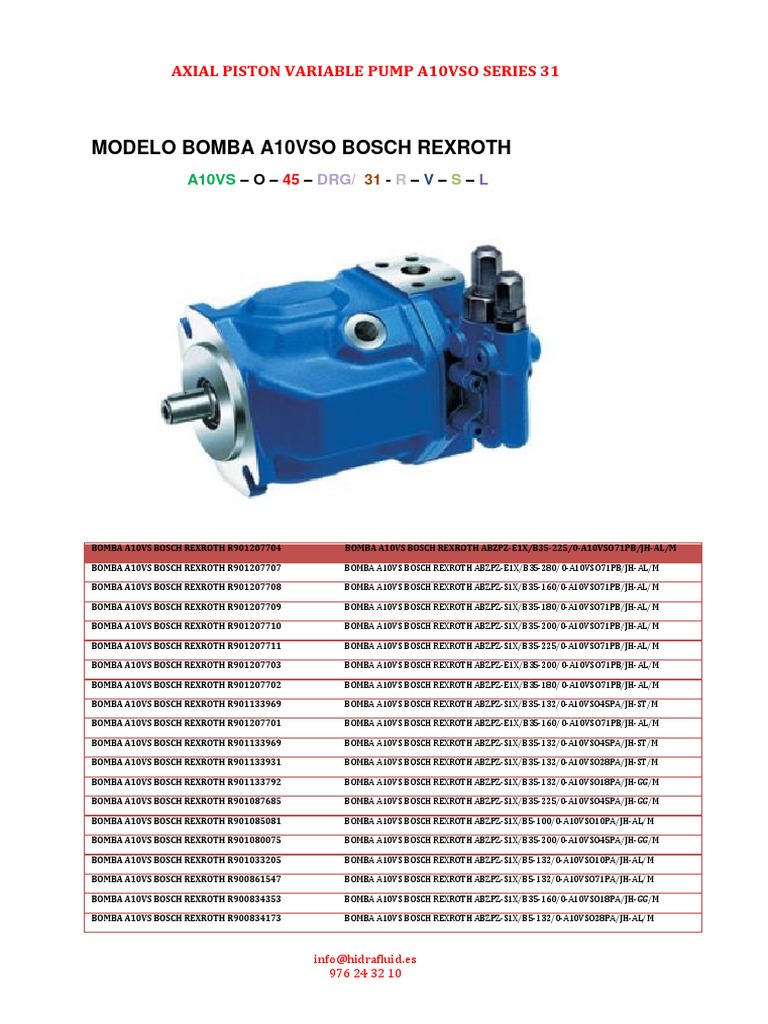 Bomba A10vso Bosch Rexroth | PDF | Hydraulics | Turbomachinery