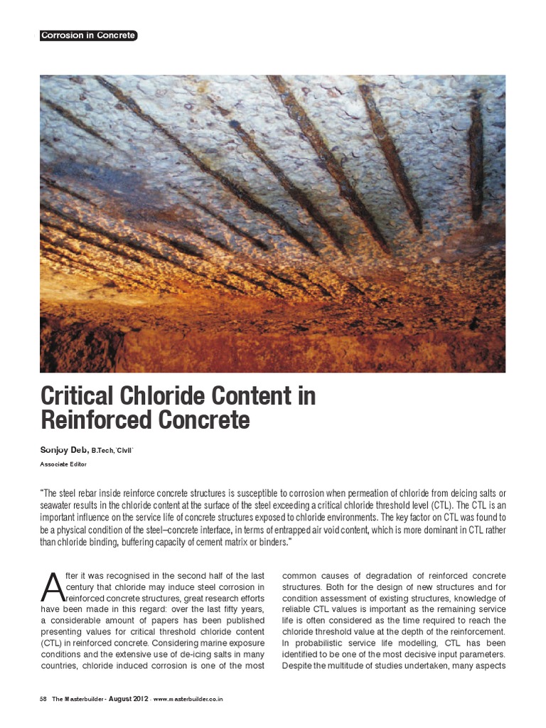 Critical Chloride Content in Reinforced Concrete | PDF | Corrosion ...