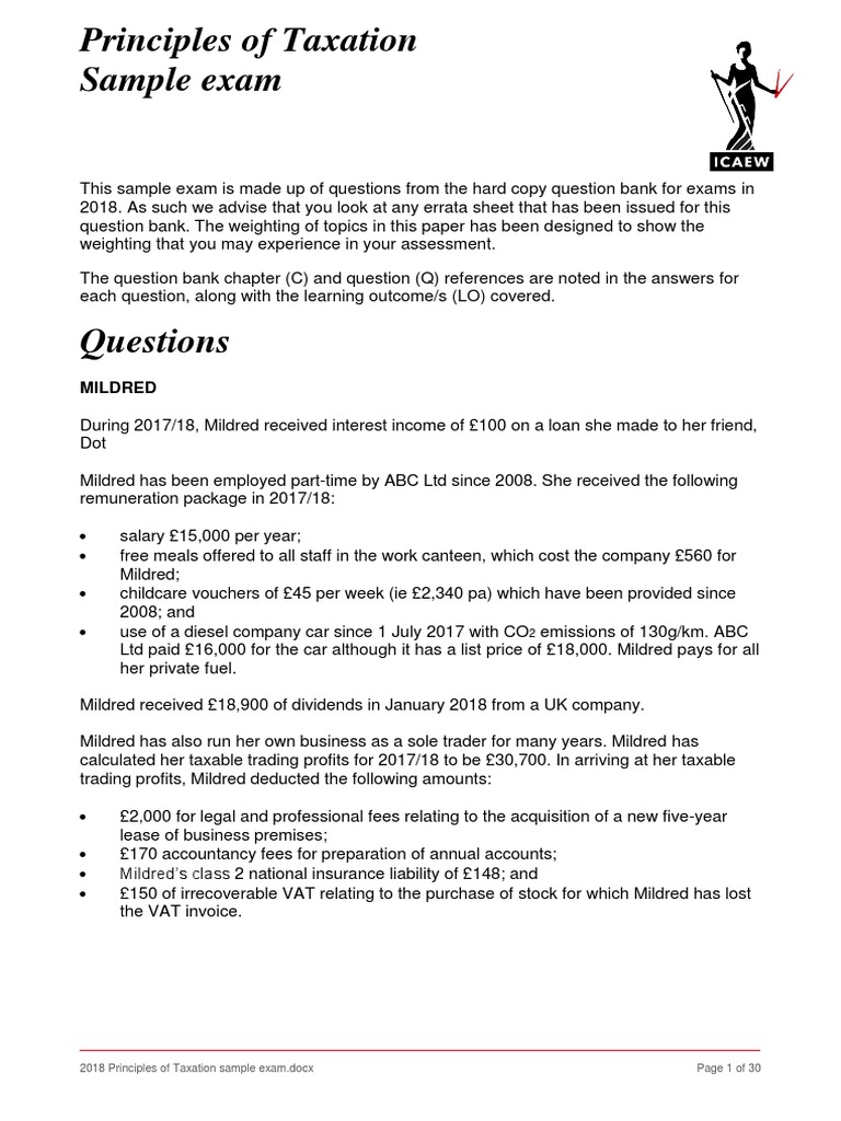 Icaew Cfab Pot 2018 Sample Exam | PDF