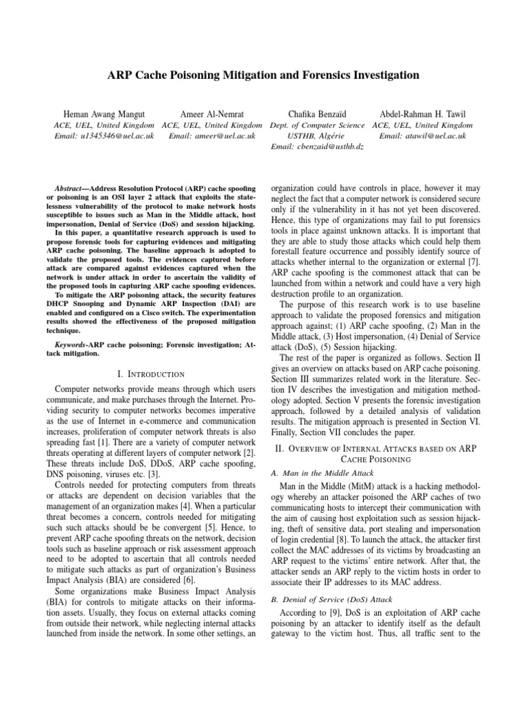 ARP Cache Poisoning Mitigation and Forensics Investigation: Ntroduction ...