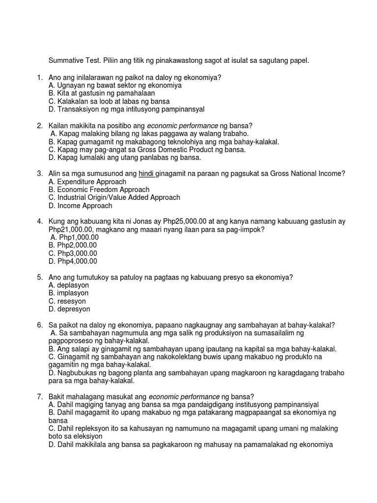 Summative Test 3rd Quarter | PDF