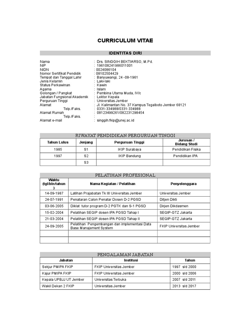 CV Singgih Bektiarso Akreditasi 2018 | PDF