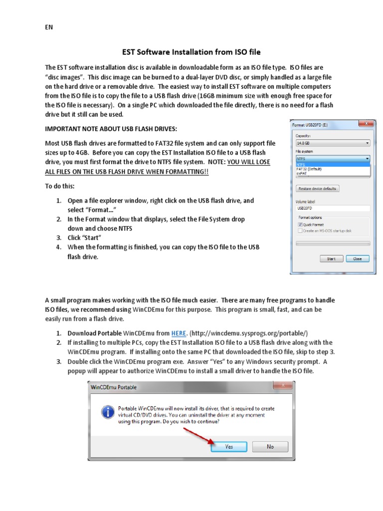 EST Software Installation From ISO File: Important Note About Usb Flash Drives | PDF | Operating ...