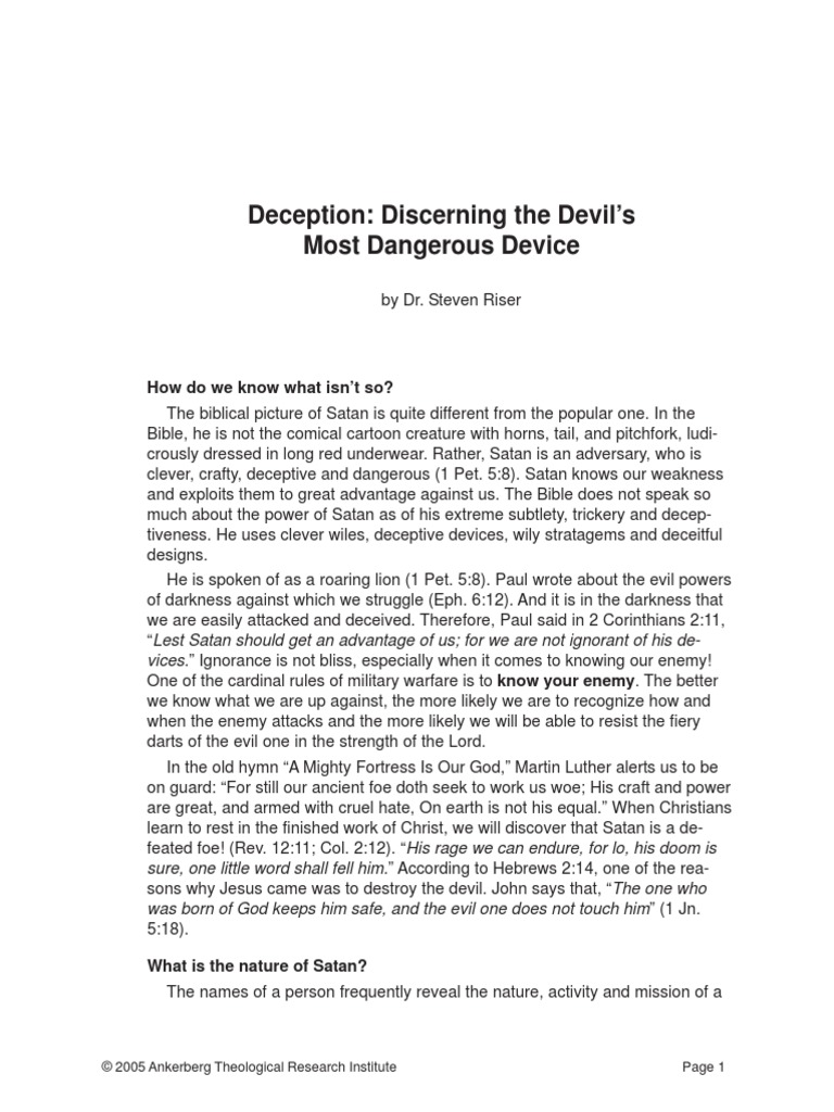 Deception: Discerning The Devil's Most Dangerous Device: How Do We Know ...