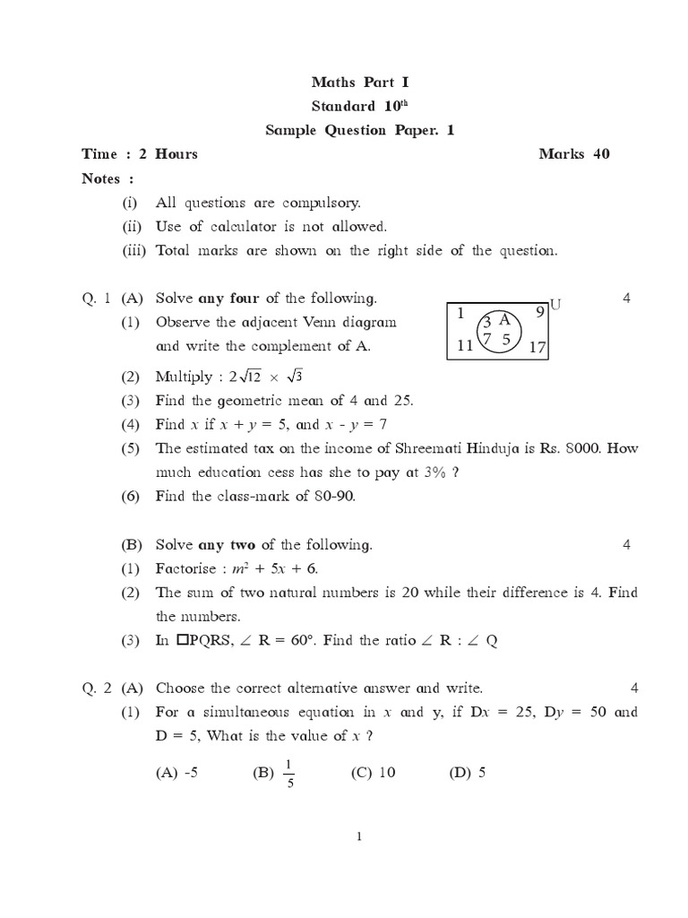 EnglishMathematicsPart 1 (Algebra) Set1 | PDF | Teaching Mathematics ...