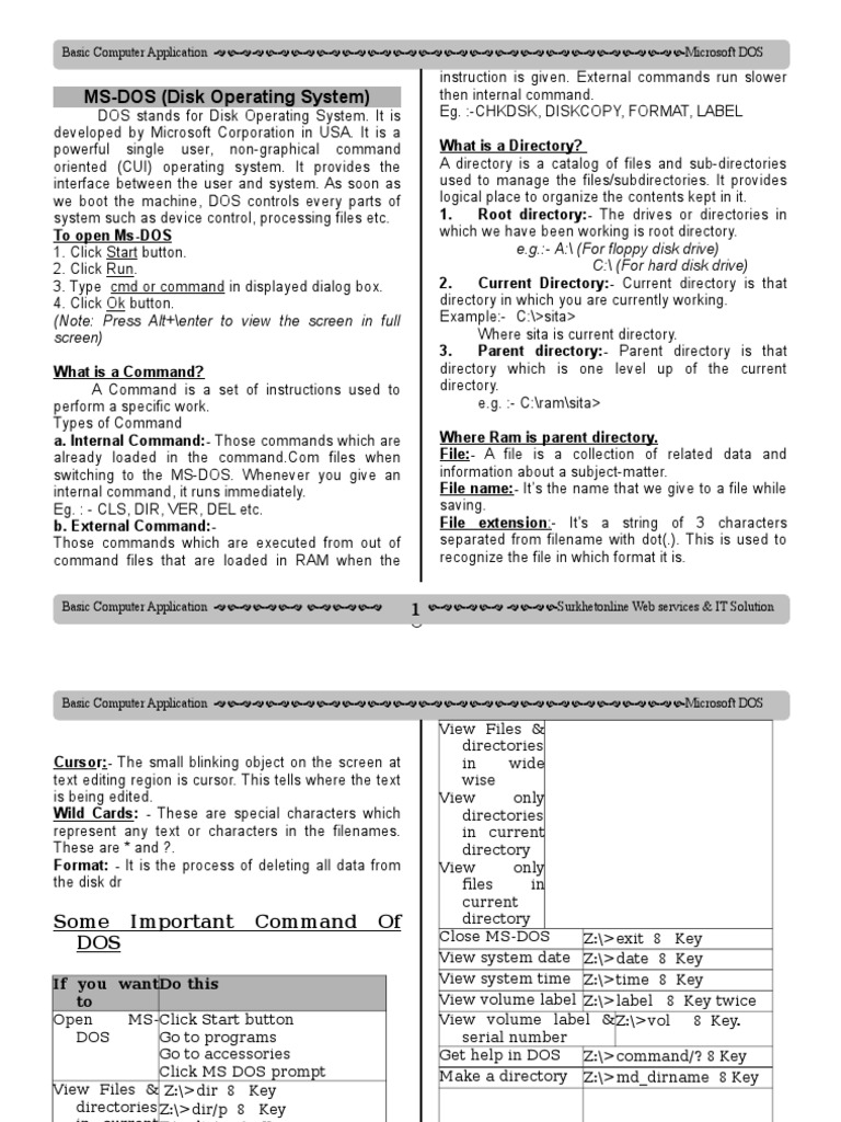 MS-DOS (Disk Operating System) : E.g.:-A:/ (For Floppy Disk Drive) C ...