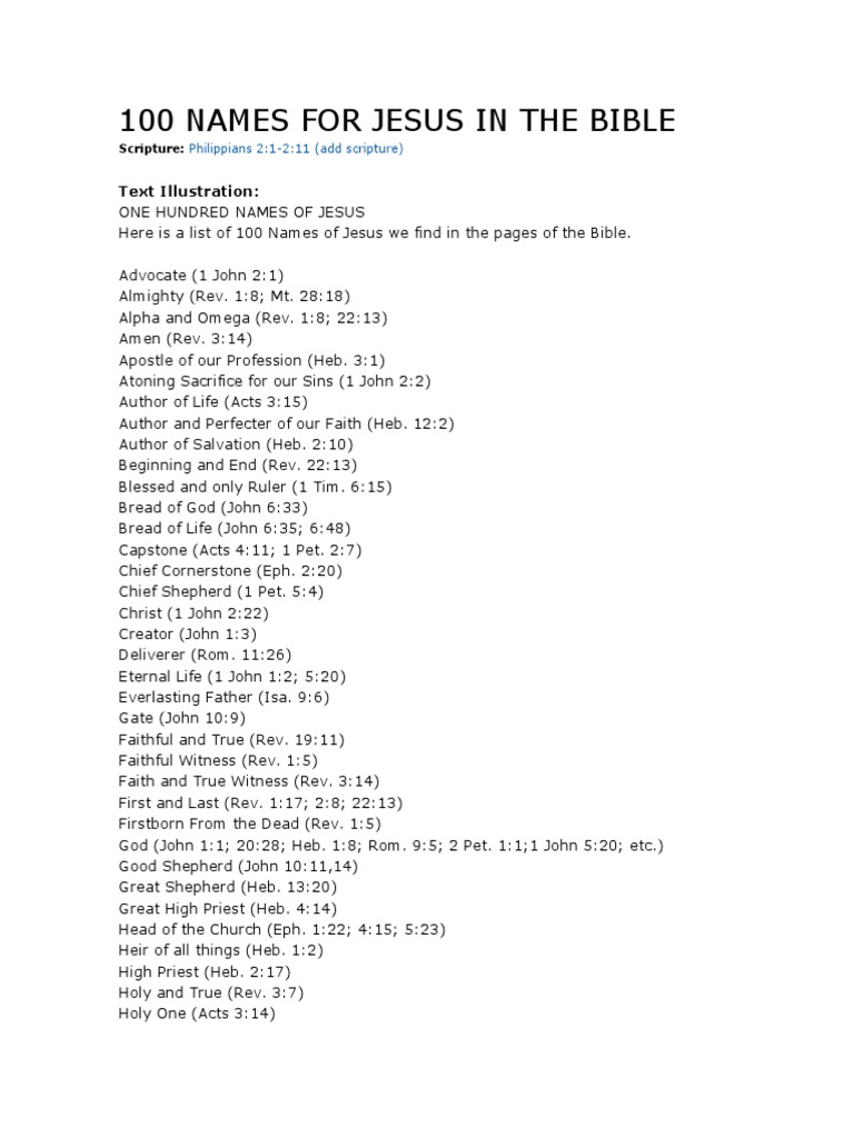 100 Names of Jesus in the Bible | PDF | First Epistle Of John | Jesus