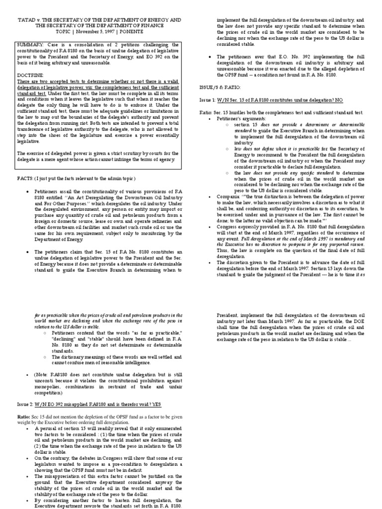 Tatad V Secretary | PDF | Deregulation | Petroleum