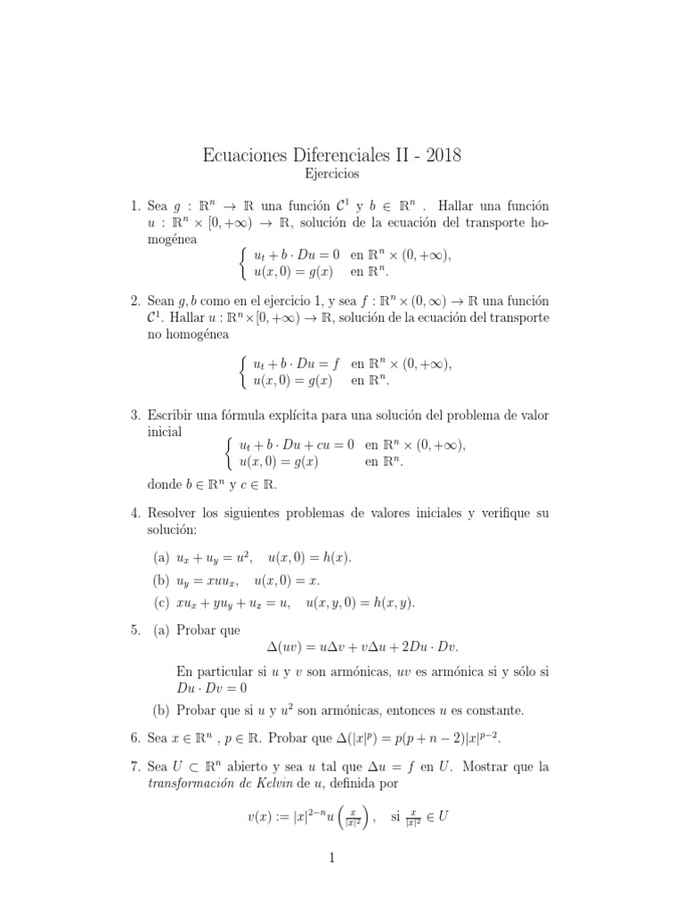 Guia Ecuaciones en Derivadas Parciales | PDF | Ecuaciones | Ecuación diferencial parcial