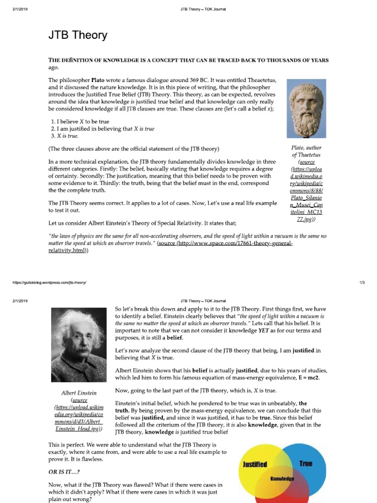 JTB Theory - TOK Journal | PDF