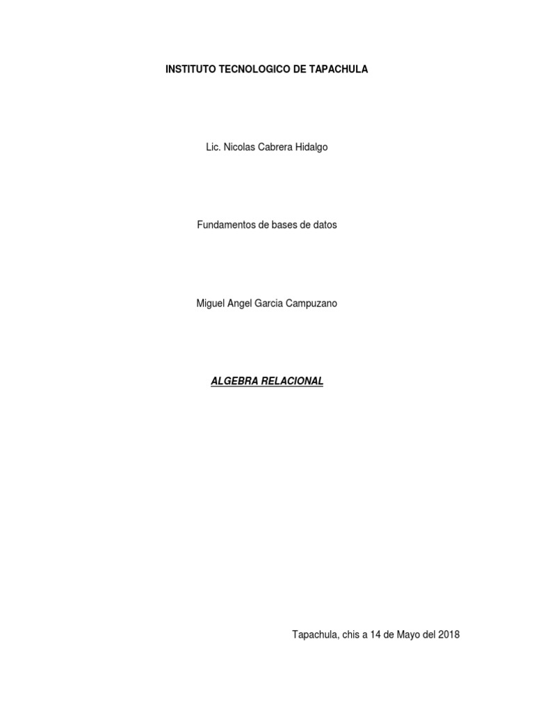 Algebra Relacional | PDF | Base de datos relacional | Bases de datos