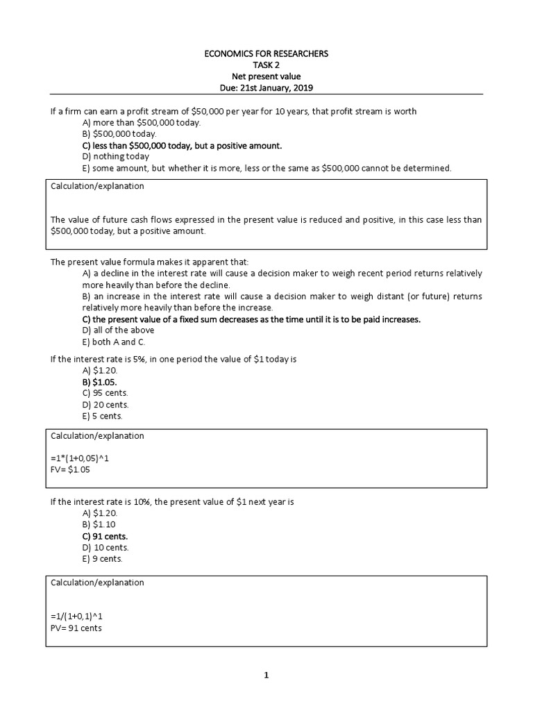 EcRes2019 Task2 Solution | PDF | Present Value | Interest