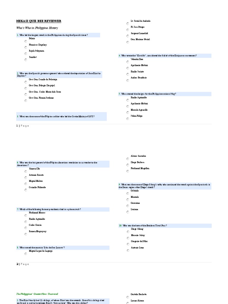 Ap Quiz Bee | PDF | Corazon Aquino | President Of The Philippines