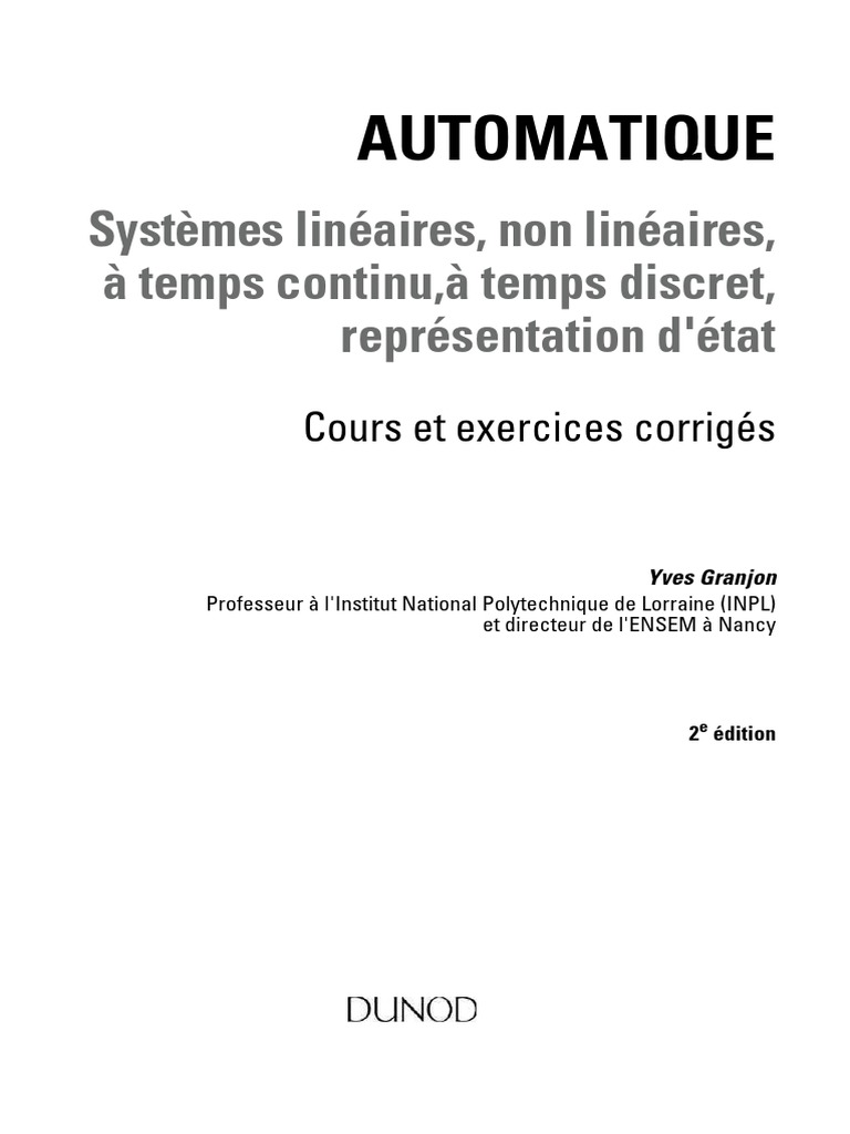 Automatique - Systémes Linéaires Et Non Linéaires | PDF | Automation ...