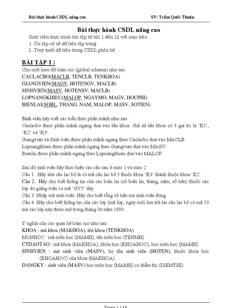 Bai Thuc Hanh CSDL Nang Cao | PDF