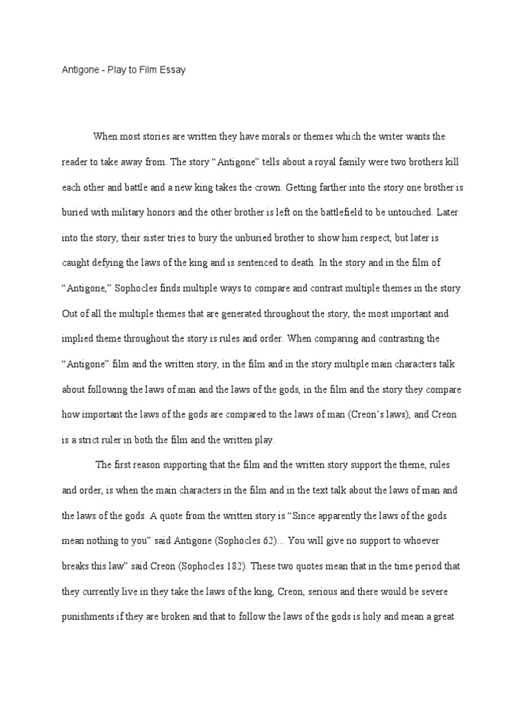 Elijah Baxter - Antigone - Play To Film Essay | PDF