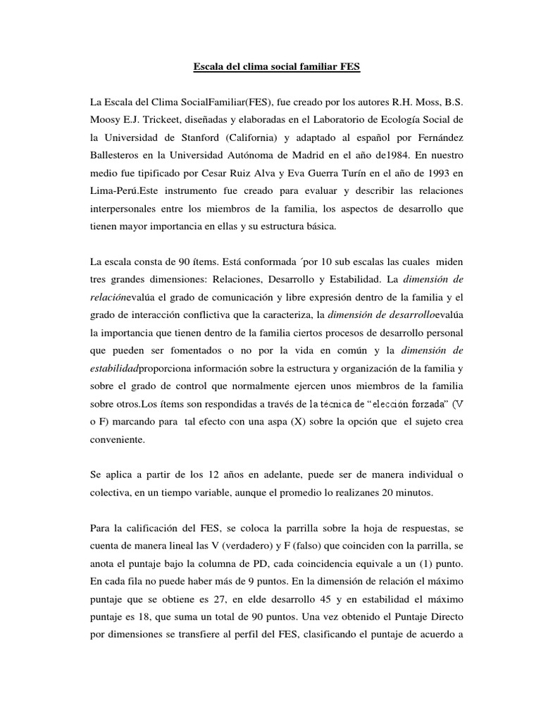 Escala Del Clima Social Familiar FES | PDF