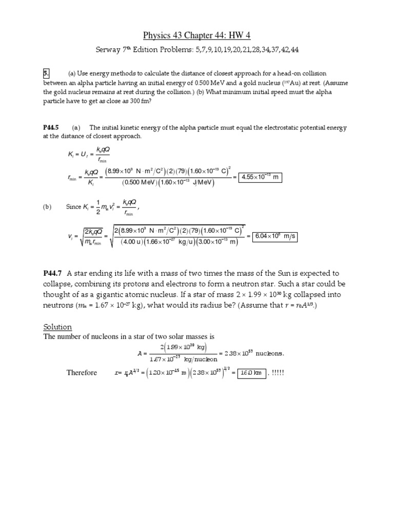 Physics 43 Chapter 44: HW 4: KQQ K U R KQQ R K | PDF | Radioactive ...