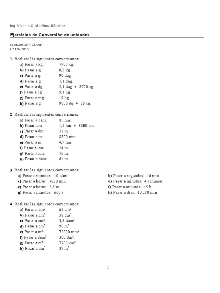 Ejercicios de Conversiones Con Solución | PDF | Sistema Internacional ...