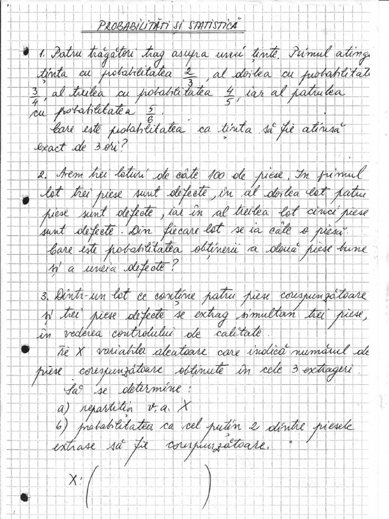 Probabilitati Si Statistica (Modele de Exercitii Date La Examen) PDF | PDF