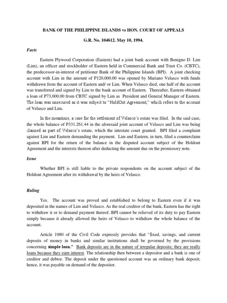 BPI Vs CA Deposit | PDF | Loans | Deposit Account