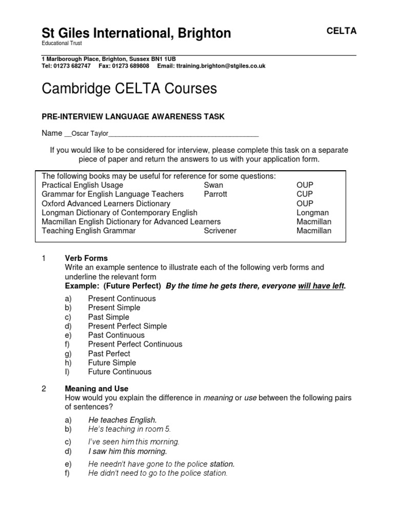 CELTA Language Awareness Task FINAL | PDF | Stress (Linguistics ...