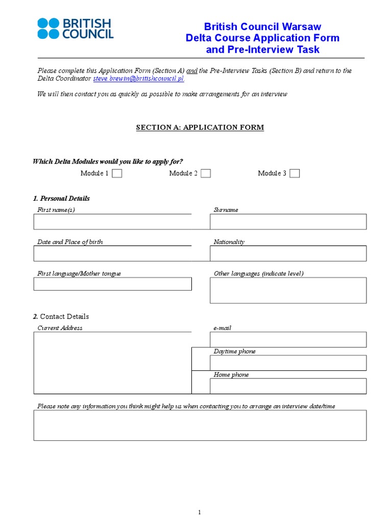 Delta Application Form and Pre-Interview Task 0 | PDF | Accent (Sociolinguistics) | English Language