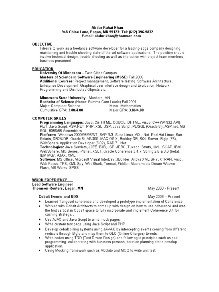 FreeLance Resume | PDF | Java Server Pages | Java (Programming Language)