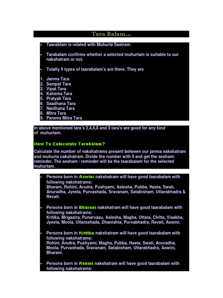 Tara Balam... : How To Caluculate Tarabalam? | PDF | Technical Factors ...