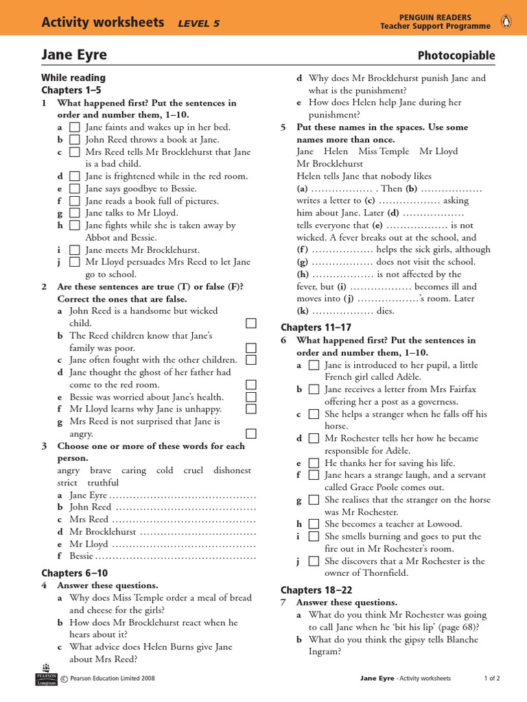 Jane Eyre: Activity Worksheets | PDF | Jane Eyre