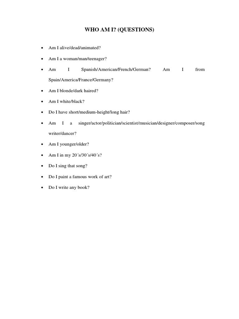 Who Am I? (Questions) | PDF