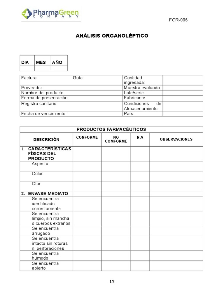 006-For - Analisis Organoleptico - Almacen | PDF