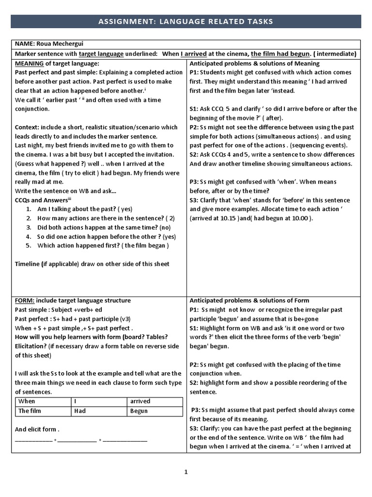 CELTA Assignemnt LRT Grammar 1 | PDF | Stress (Linguistics) | English ...