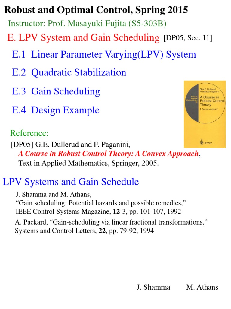 E. LPV System and Gain Scheduling | PDF | Control Theory | Stability Theory