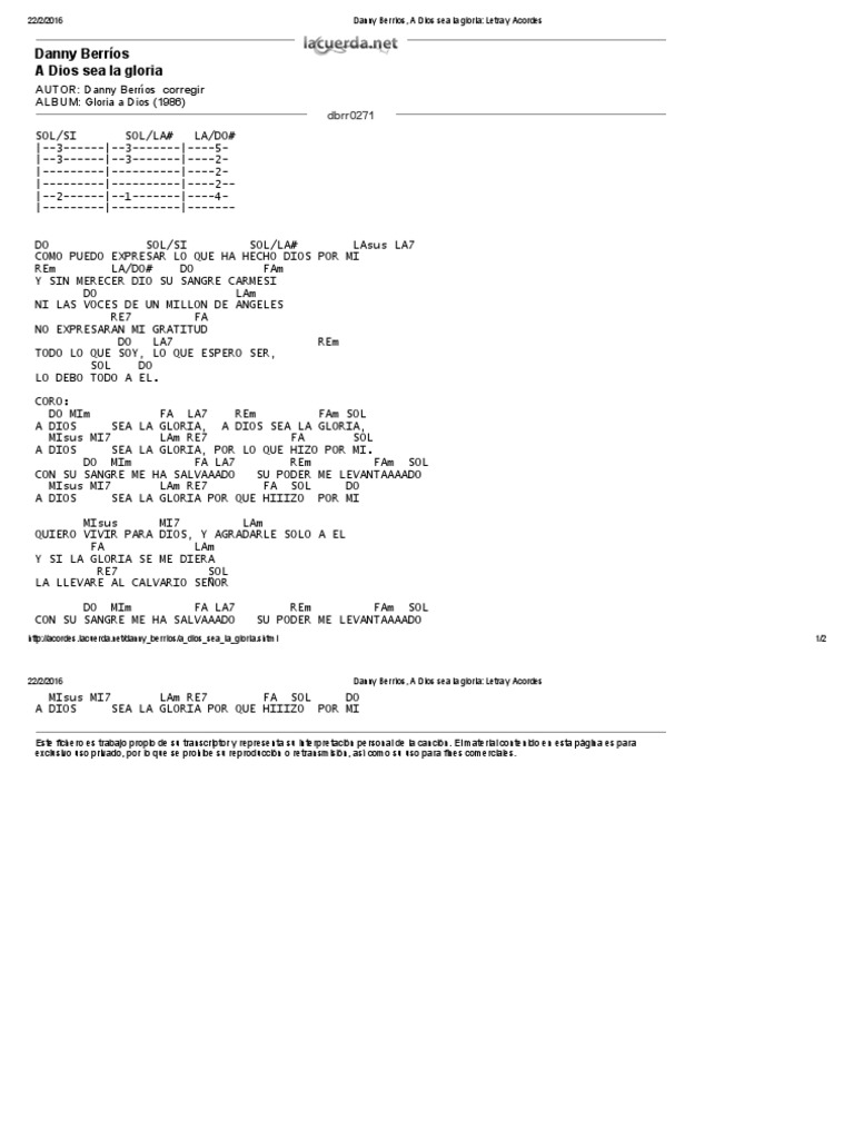 Danny Berríos, A Dios Sea La Gloria - Letra y Acordes | PDF